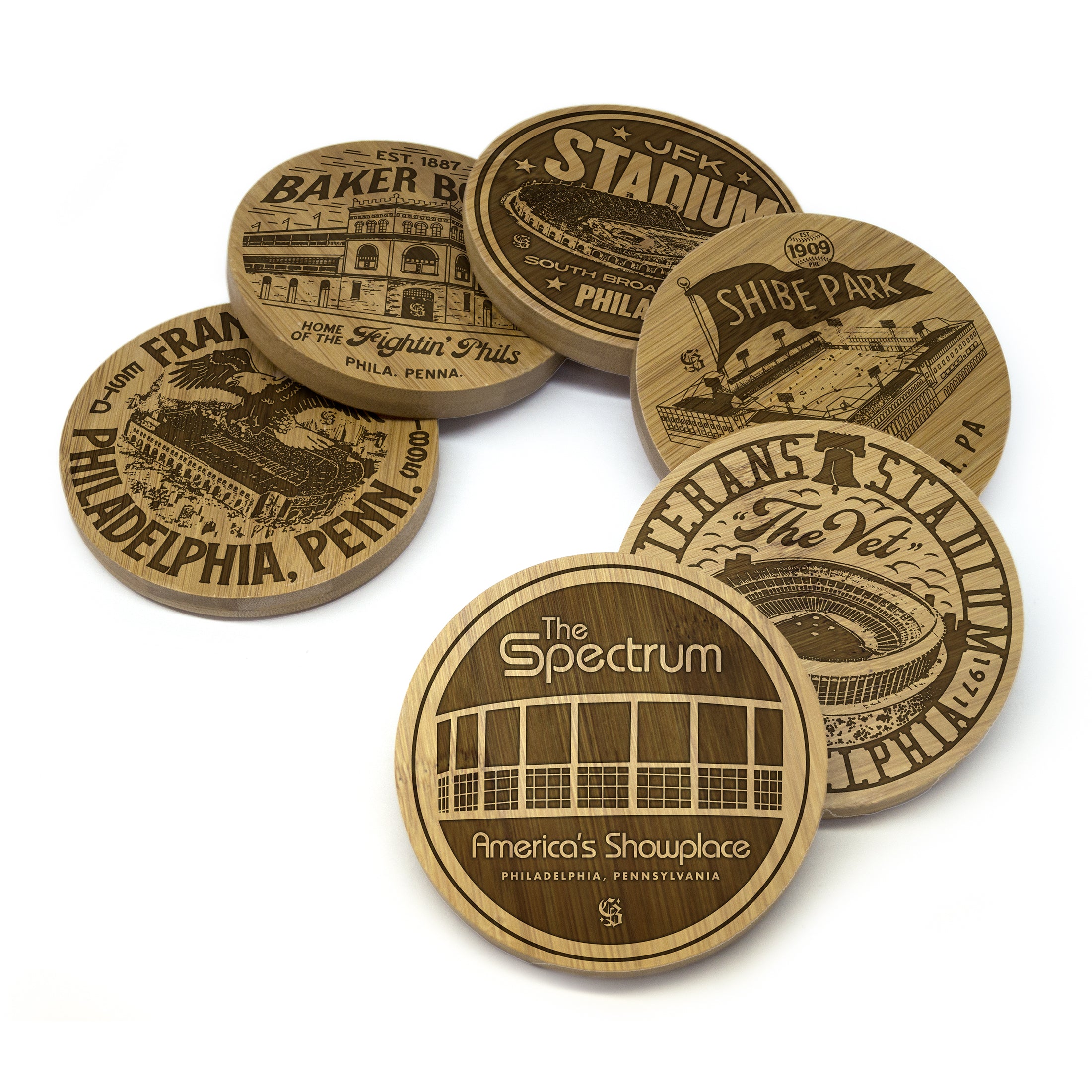 "Vintage Stadiums" Wooden Coaster Set
